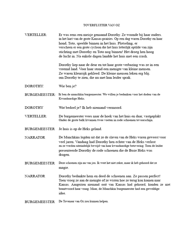 De Tovenaar Van Oz Script | PDF