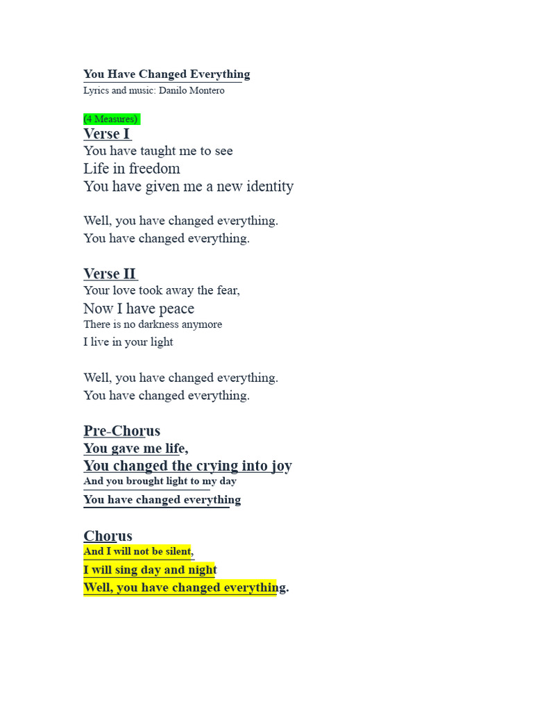 You Have Changed Everything Lyrics | PDF