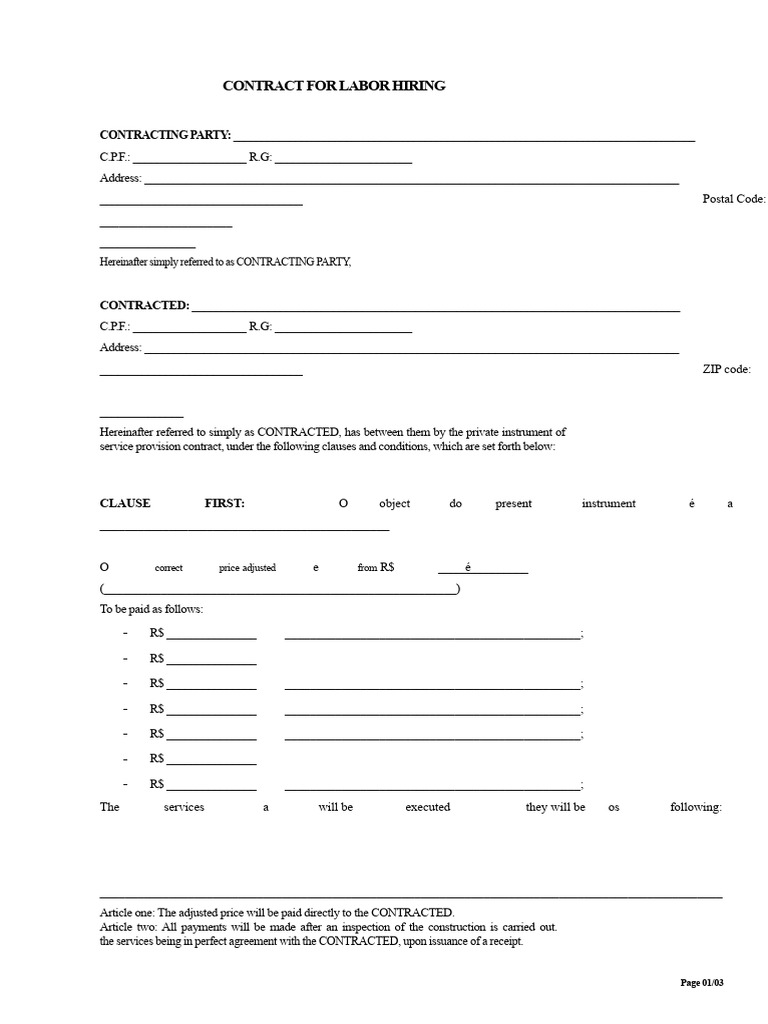 Labor Hiring Contract Template | PDF | Private Law | Business Law