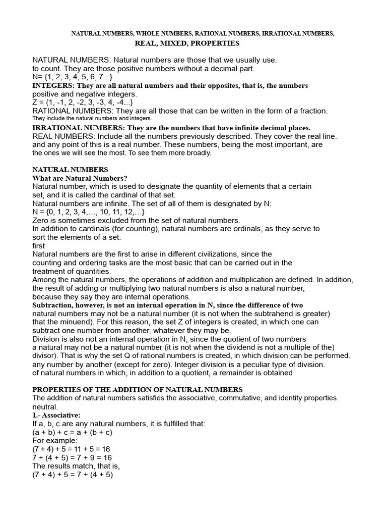 Natural Numbers, Integers, Rational Numbers, and Irrational Numbers ...