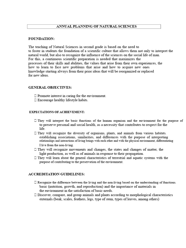 Second Grade Natural Sciences Curriculum | PDF | Science | Natural Sciences