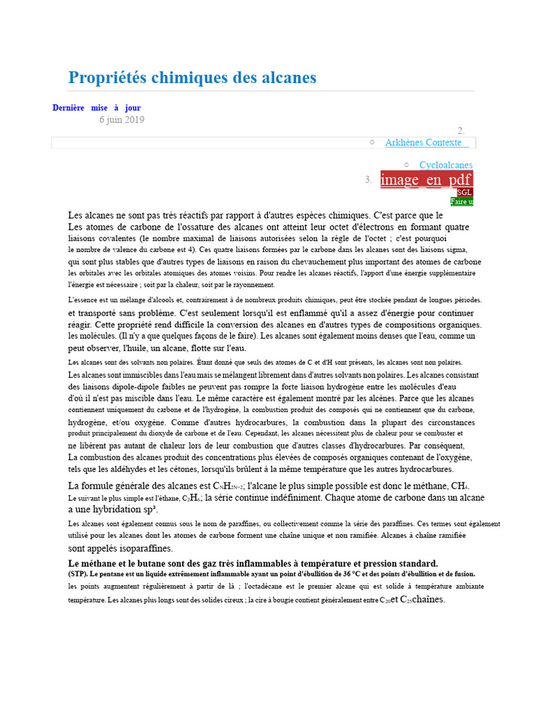 Propriétés chimiques des alcanes expliquées | PDF | Alcane | Liaison ...