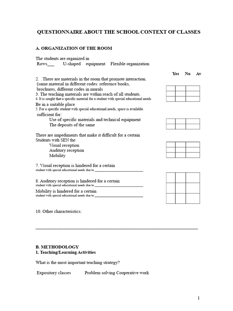 Questionnaire About The School Context of Classes | PDF | Learning ...