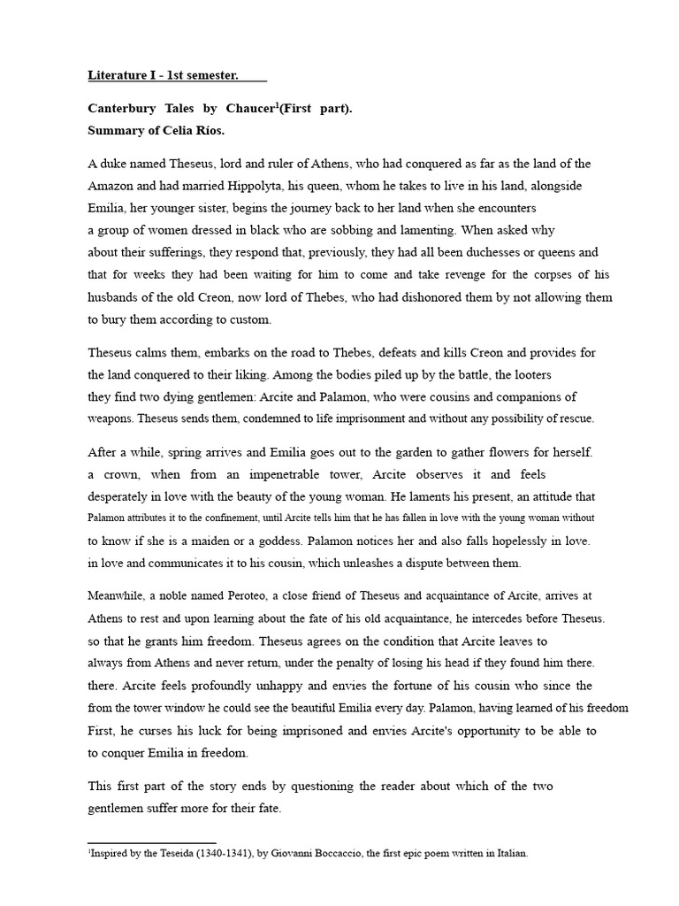 6. Canterbury Tales - The Knight's Tale (Part One) - Summary | PDF