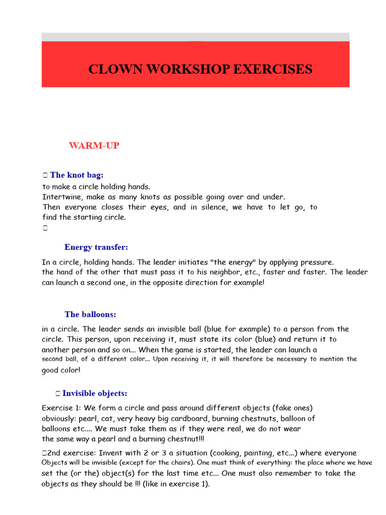 clown workshop exercises | PDF | Emotions | Feeling