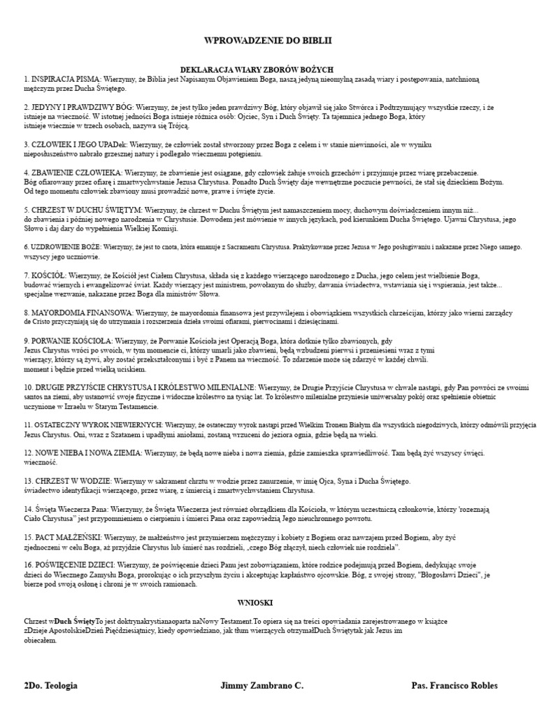 Deklaracja Wiary Zborów Bożych | PDF