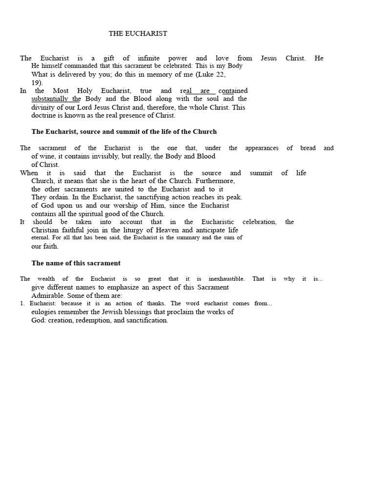 Understanding the Eucharist's Significance | PDF | Eucharist | Mass ...