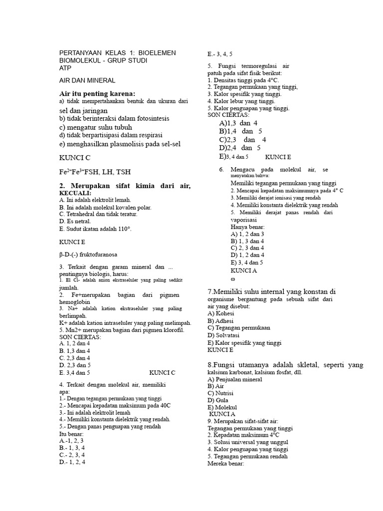 Pertanyaan Kimia Materi Hidup | PDF