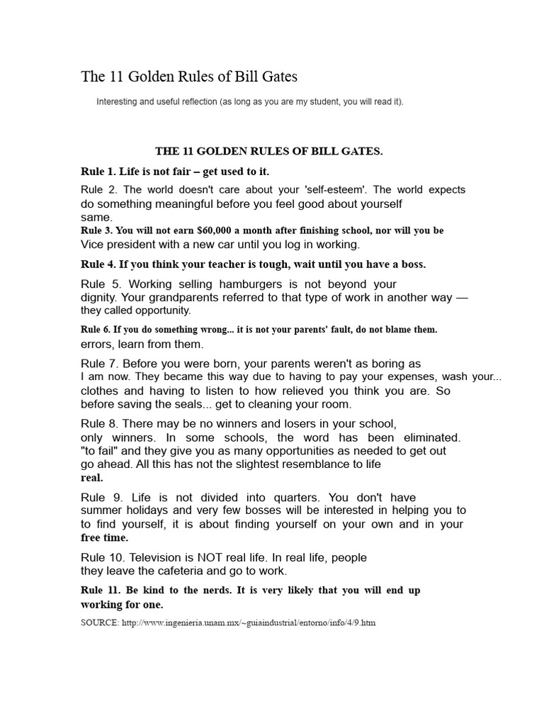 Bill Gates' 11 Life Rules | PDF
