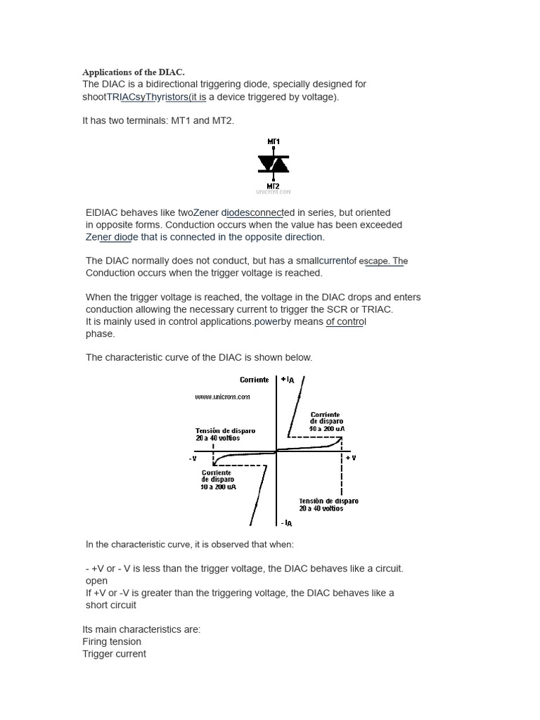 Applications of the DIAC | PDF | Electrical Equipment | Power Electronics