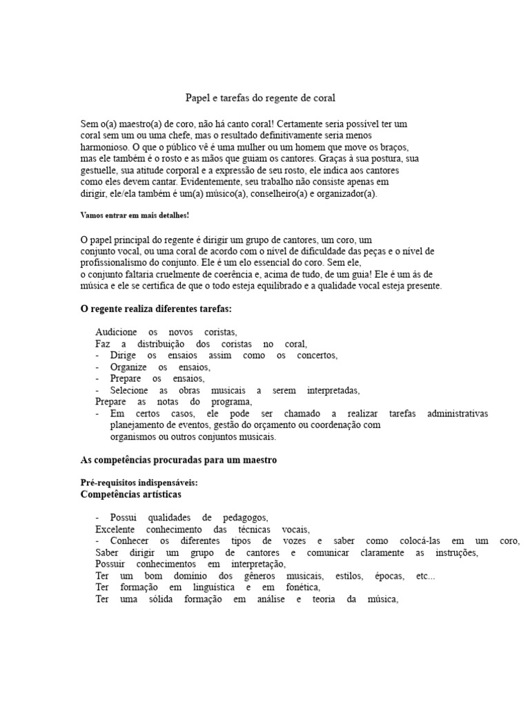 Funções do Regente de Coral | PDF | Coro | Canto