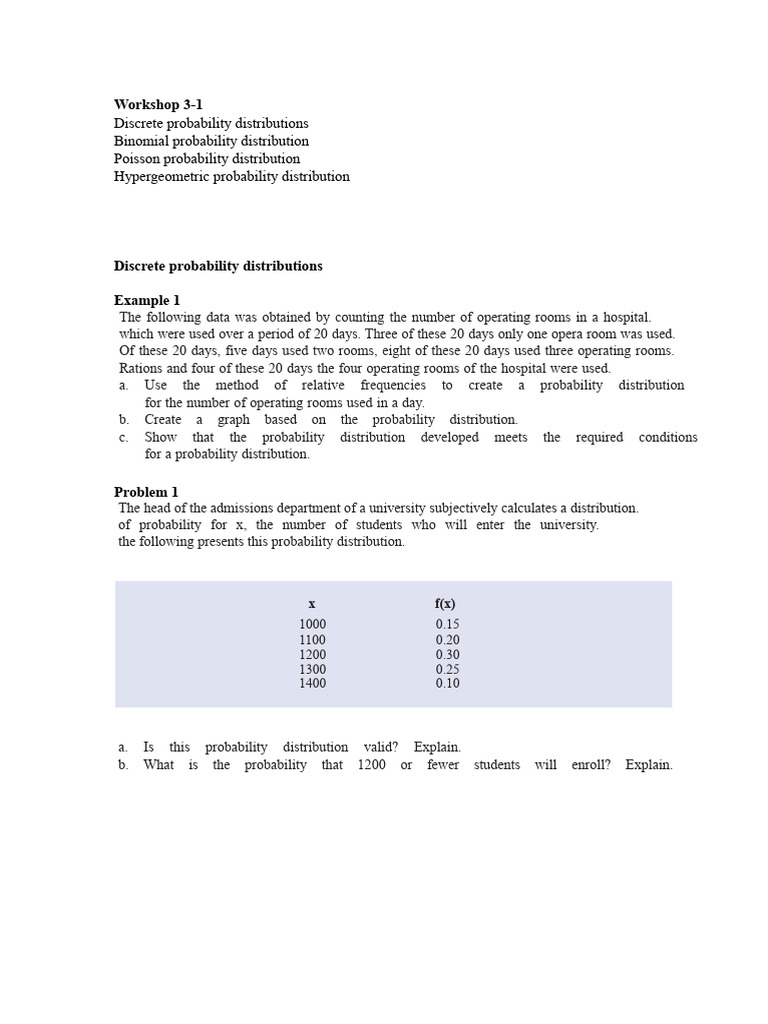 Workshop 3-1-converted (1) | PDF | Probability Distribution | Expected Value