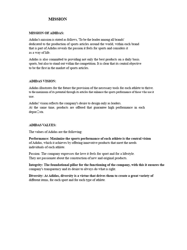 MISSION, VISION AND VALUES OF ADIDAS | PDF