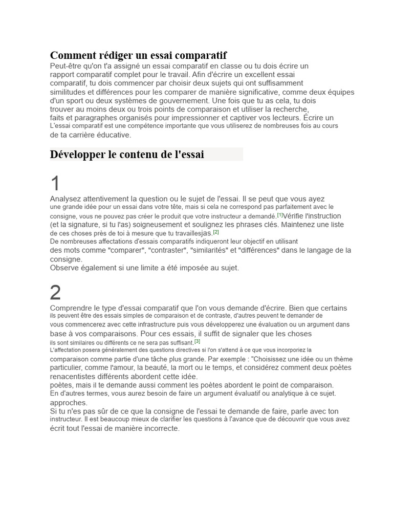 Rédiger un essai comparatif efficace | PDF
