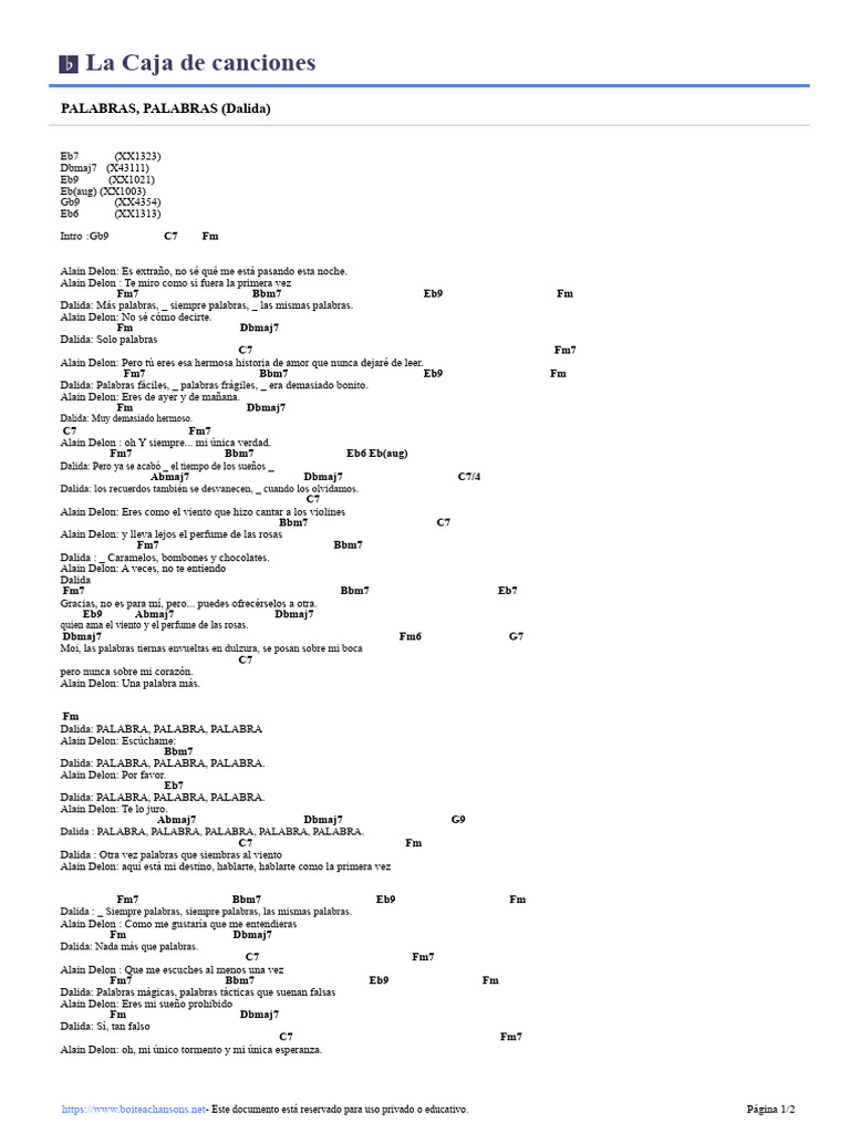 Palabras, Palabras - Dalida - La Caja de Canciones | PDF