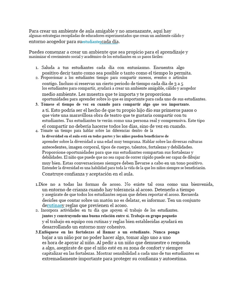 Estrategias para un Aula Amigable | PDF | Salón de clases | Conceptos ...