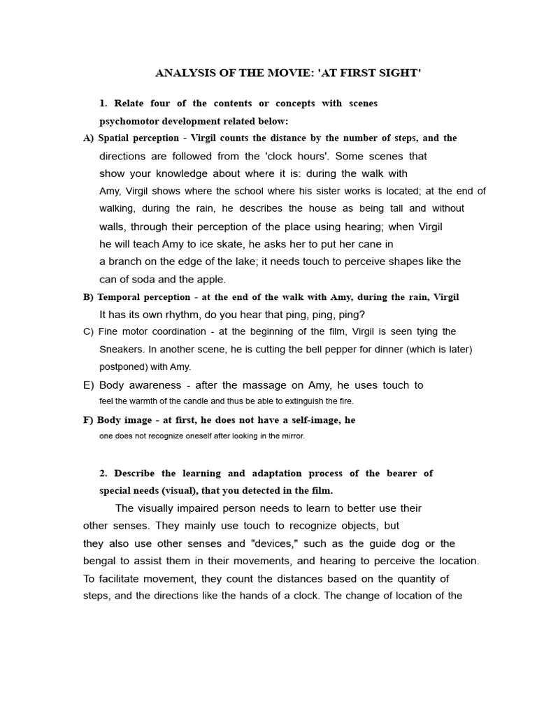 Analysis of The Film - at First Sight | PDF | Perception | Visual ...
