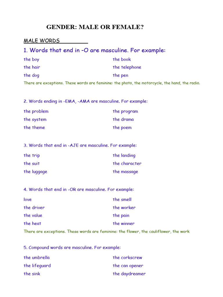 Gender Rules for Spanish Nouns | PDF | Grammatical Gender | Grammar