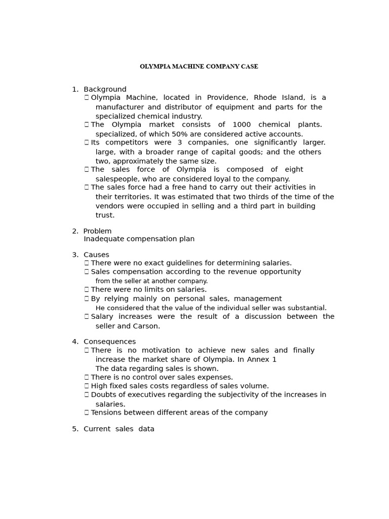 Olympia Machine Company Case | PDF | Sales | Salary