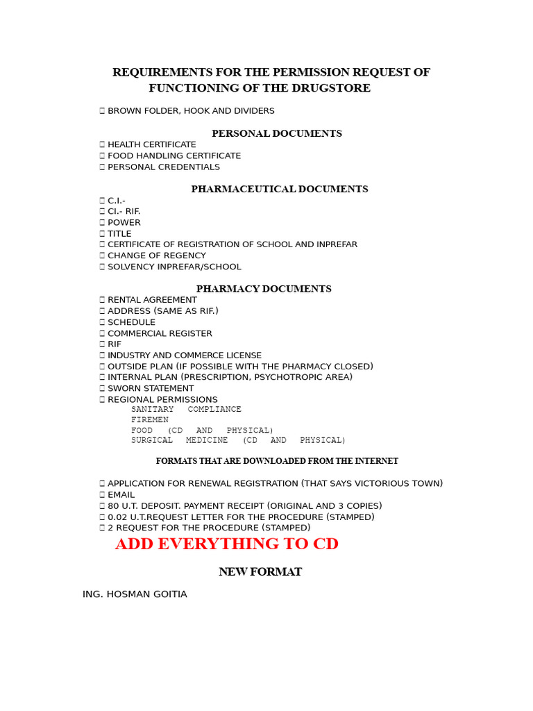 Requirements For The Application For Operating Permit of The Pharmacy | PDF