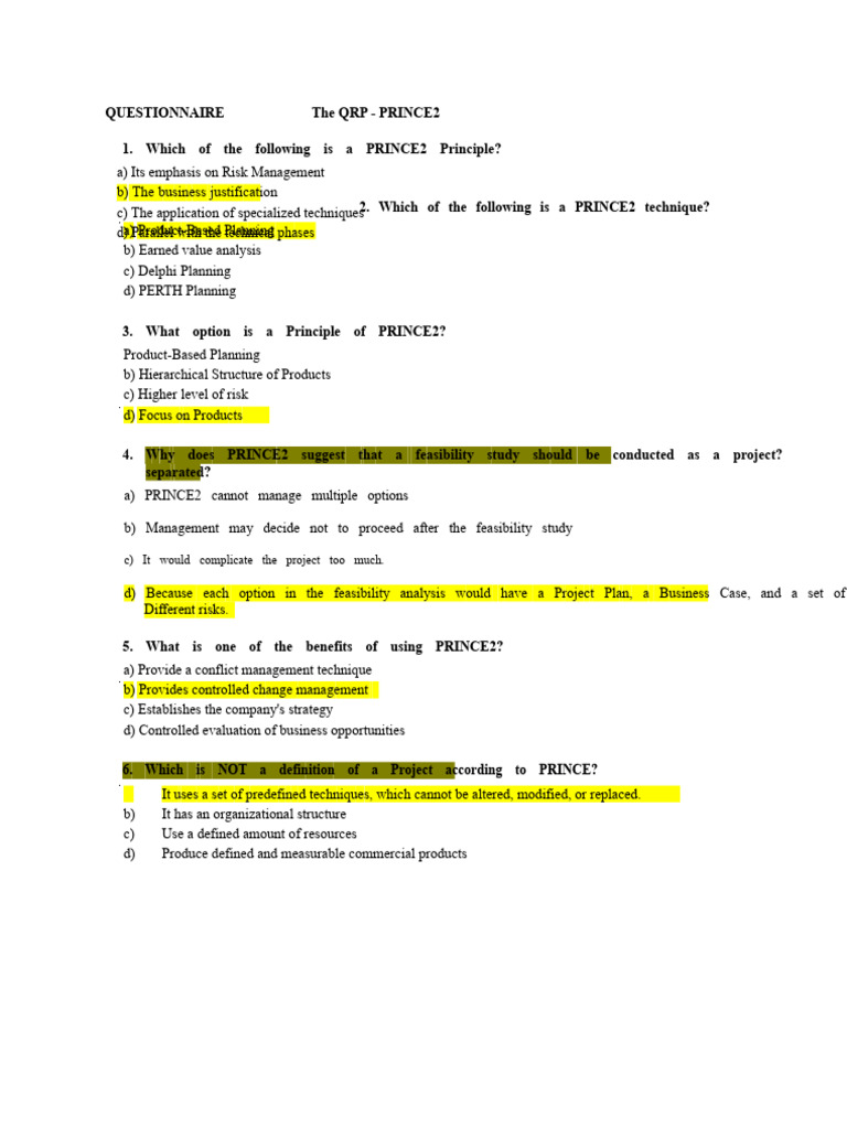 QUESTIONNAIRE PRINCIPLES v2 | PDF | Project Management | Evaluation