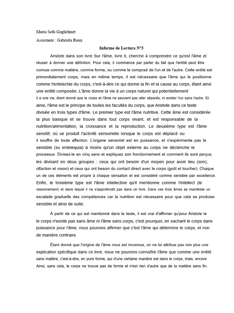 Aristote : Définition de l'âme et corps | PDF | Âme | Noûs