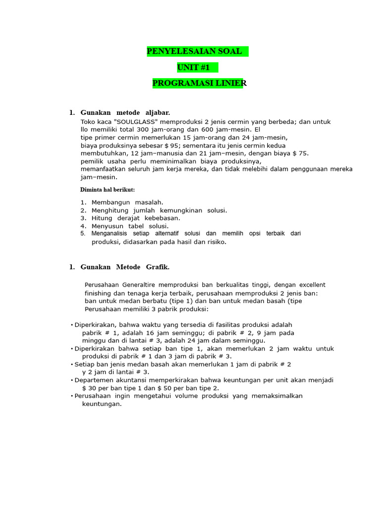 Latihan Programming Linier Unit # 1 | PDF