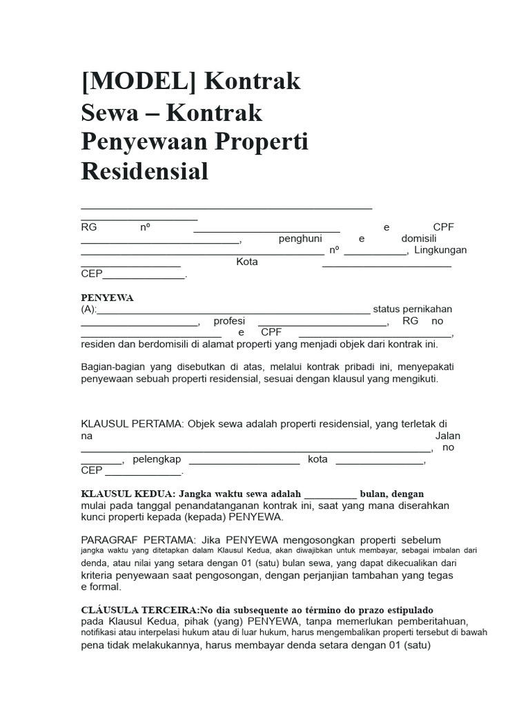 Kontrak Sewa Properti Residensial | PDF