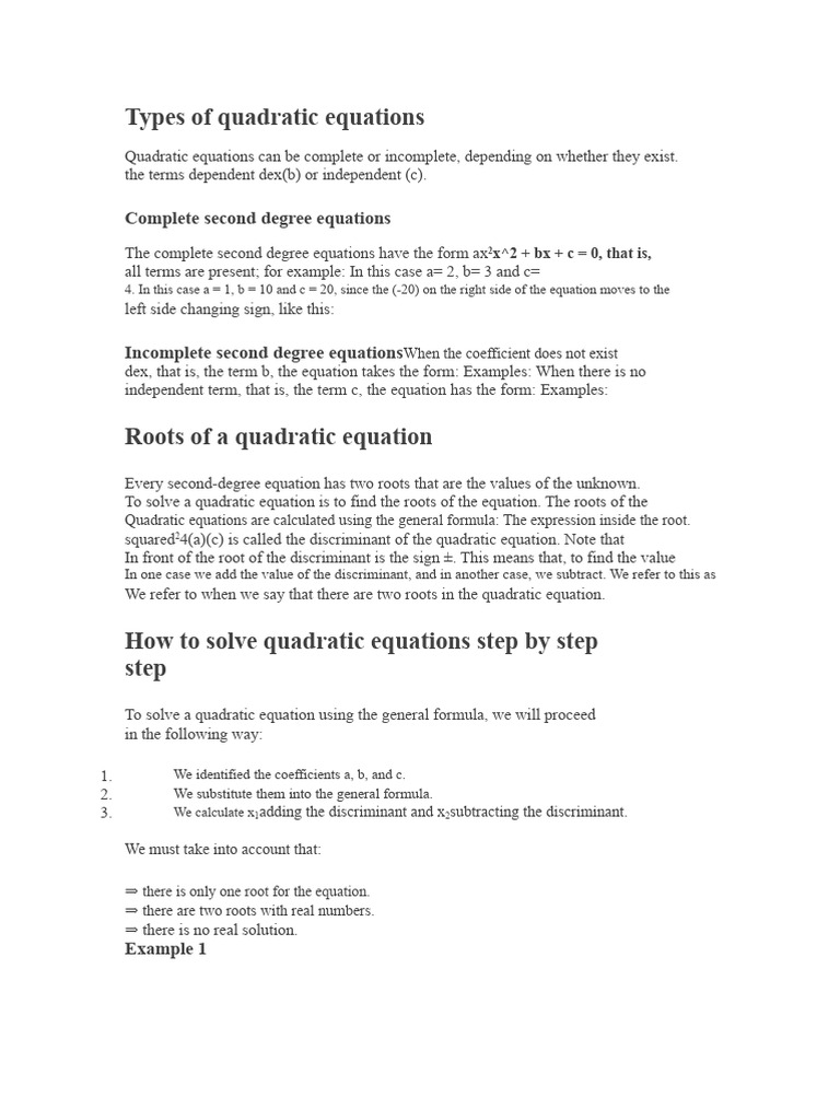 Types of Quadratic Equations | PDF | Quadratic Equation | Applied ...