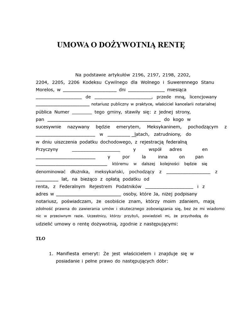 Umowa o Dożywotnią Rentę | PDF