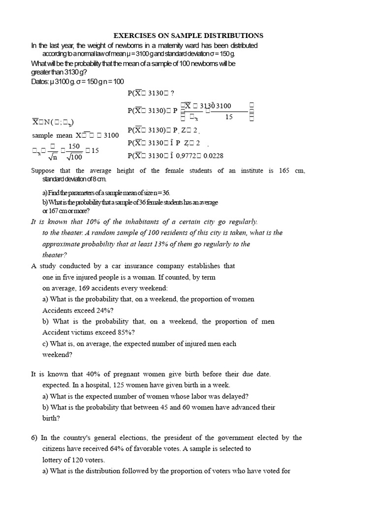 Exercises On Sampling Distributions | PDF | Standard Deviation ...