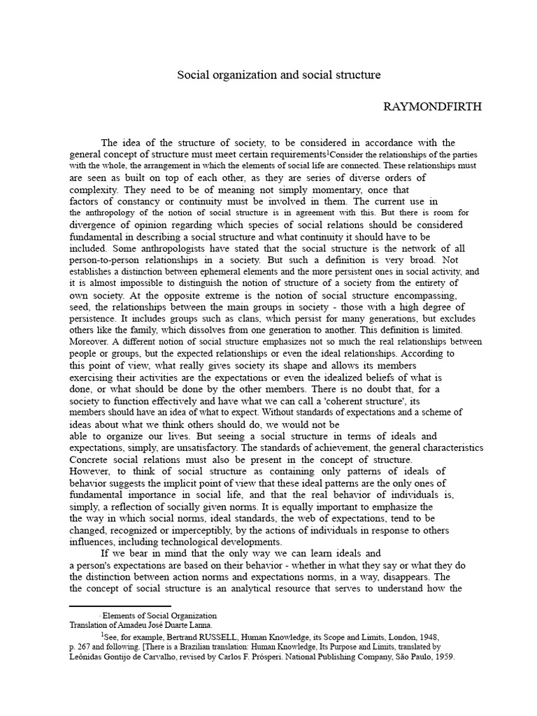 Social Organization and Social Structure | PDF | Society | Idea