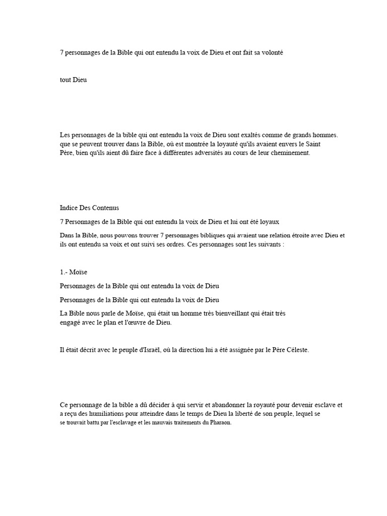 7 Personnages Bibliques Entendant Dieu | PDF | Moïse | Saint-Esprit