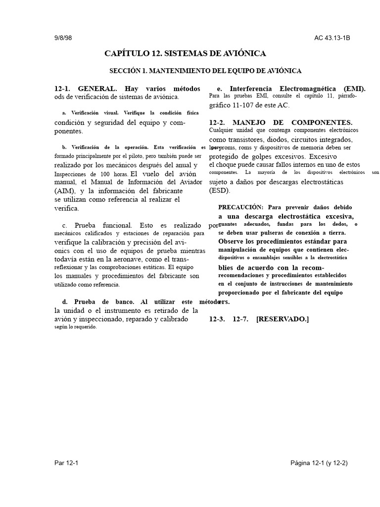 AC 43.13 - 1A Capítulo - 12-13 PDF | PDF | Altímetro | Electrónica