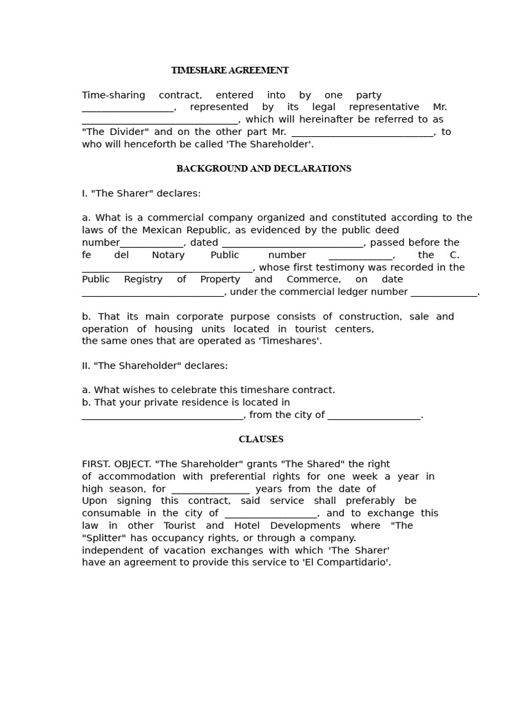 Timeshare Contract - Tourist Law | PDF