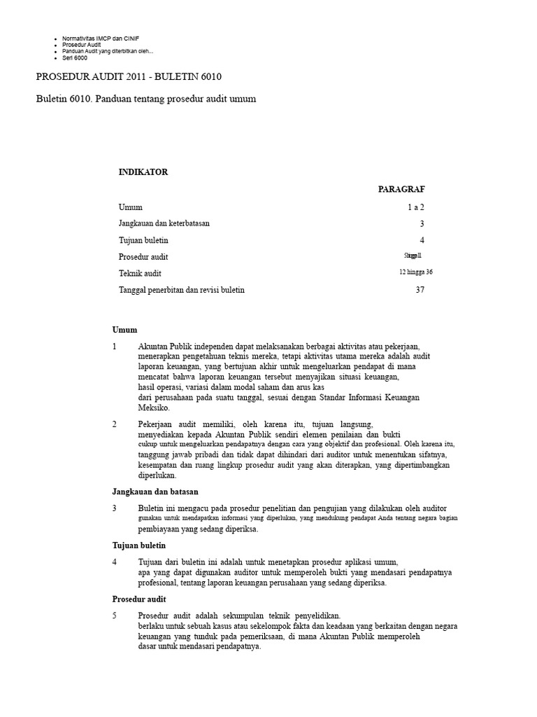 Buletin 6010 Panduan Tentang Prosedur Audit Yang Berlaku Umum | PDF