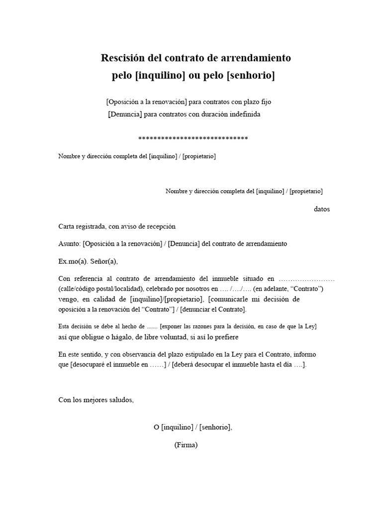 Rescisión de contrato de arrendamiento | PDF