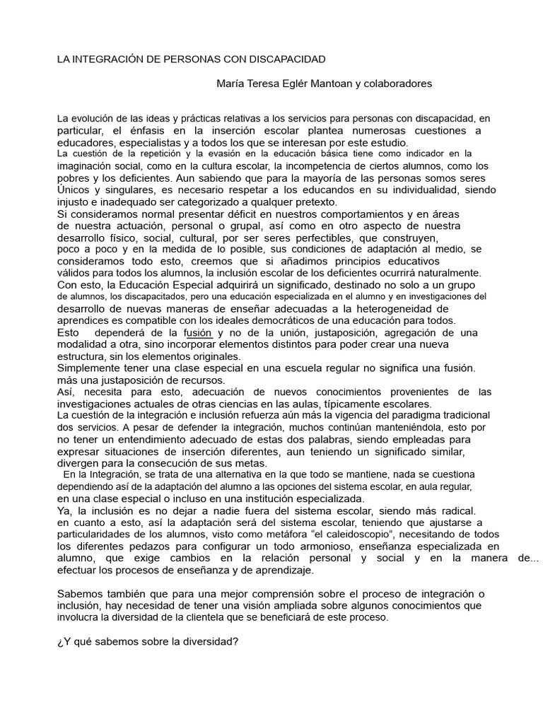MANTOAN, Maria T. E. - La Integración de La Persona Con Discapacidad ...