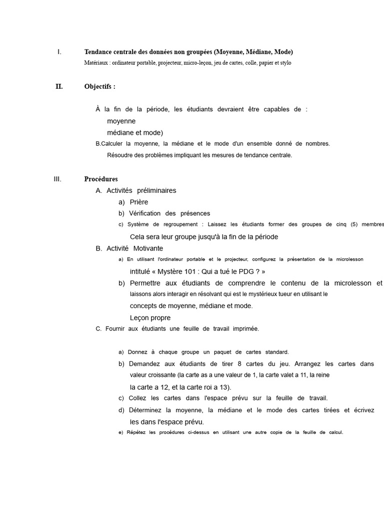 Tendance Centrale : Moyenne, Médiane, Mode | PDF