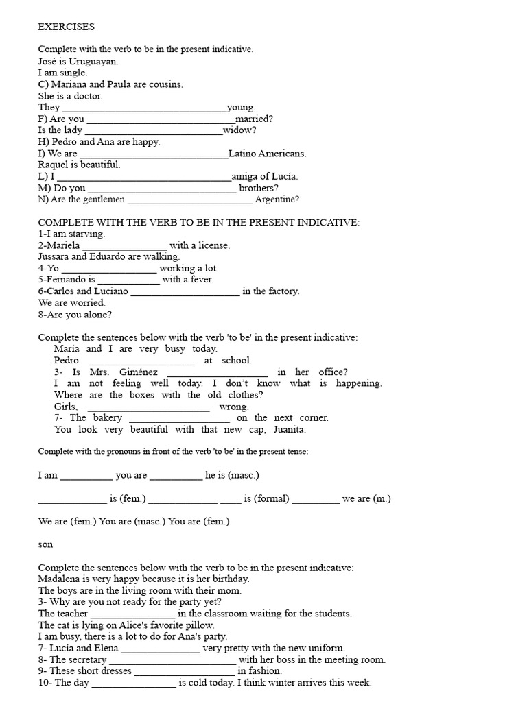 Exercises On The Verbs Ser and Estar | PDF