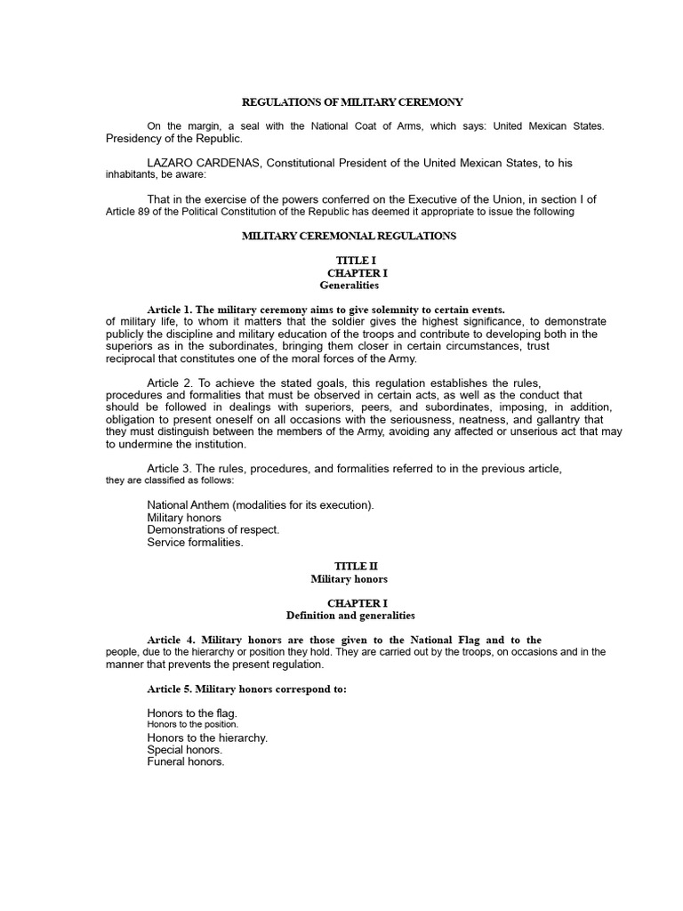 Military Ceremony Regulations Overview | PDF | Military Rank | Commander