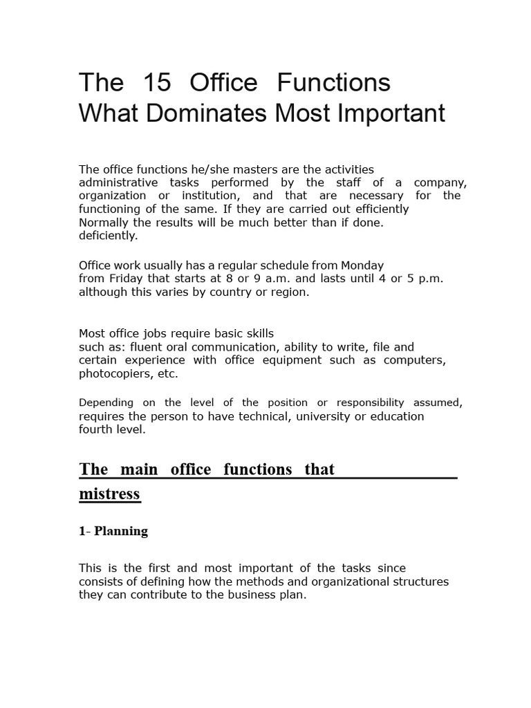 Essential Office Functions Explained | PDF | Computer File | Logistics