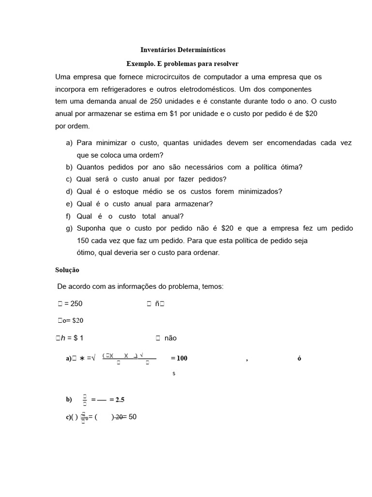 Inventários Determinísticos Exemplos e Tarefas | PDF