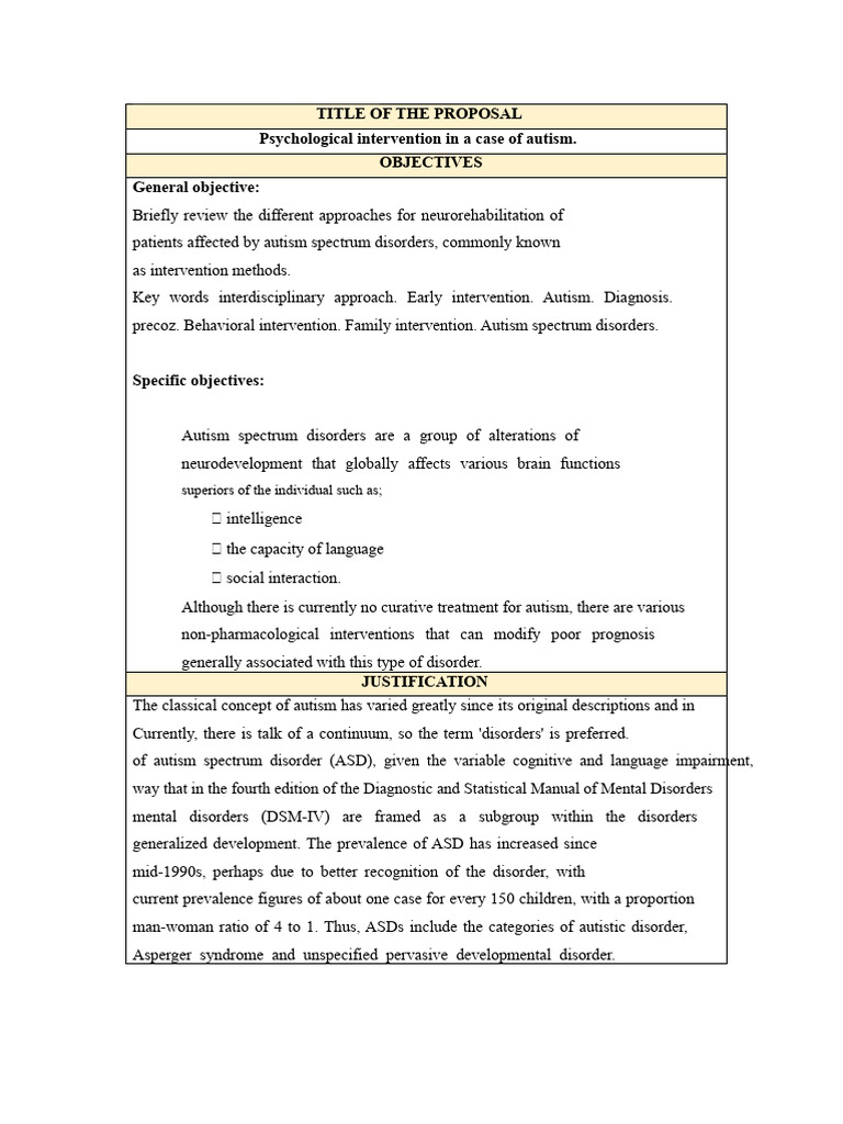 Intervention Proposal - Autism | PDF | Autism | Mental Disorder