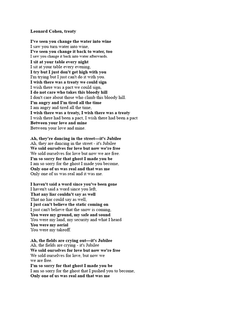 Leonard Cohen's "Treaty" Lyrics Analysis | PDF