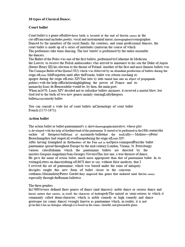 Types of Classical Ballet Explained | PDF | Dances | Ballet