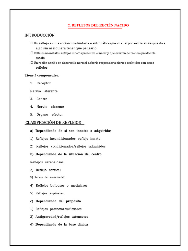 Reflejos Neonatales: Clasificación y Significado | PDF | Infantes | Ojo