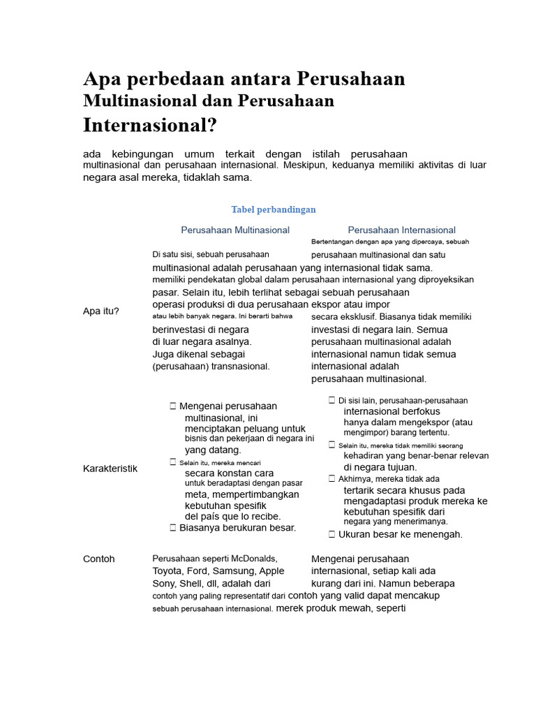 Apa Perbedaan Antara Perusahaan Multinasional Dan Perusahaan ...