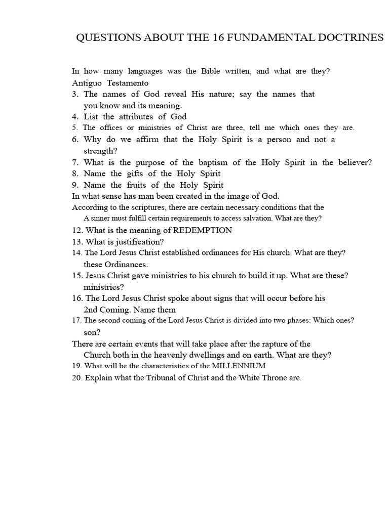 Questions About The 16 Fundamental Doctrines | PDF