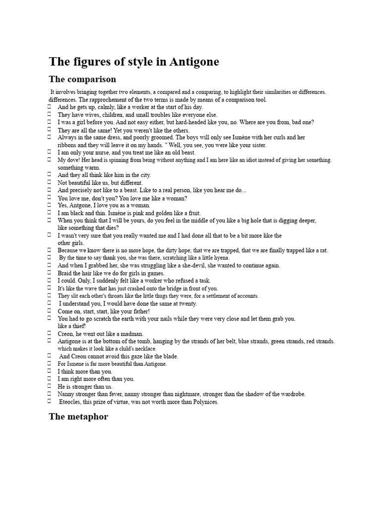 Figures of Style in Antigone Analysis | PDF | Theban Mythology ...